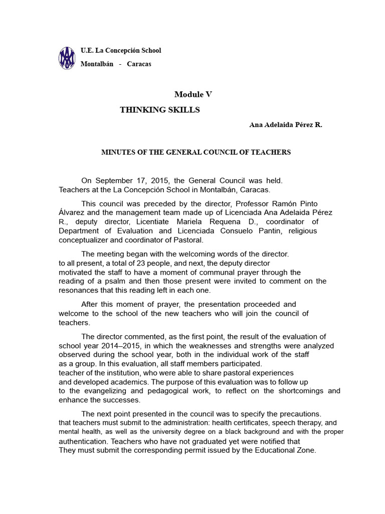 Minutes of the General Council of Teachers | PDF | Teachers | Learning