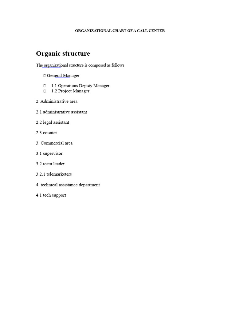 ORGANIZATIONAL CHART OF A CALL CENTER | PDF | Sales | Business