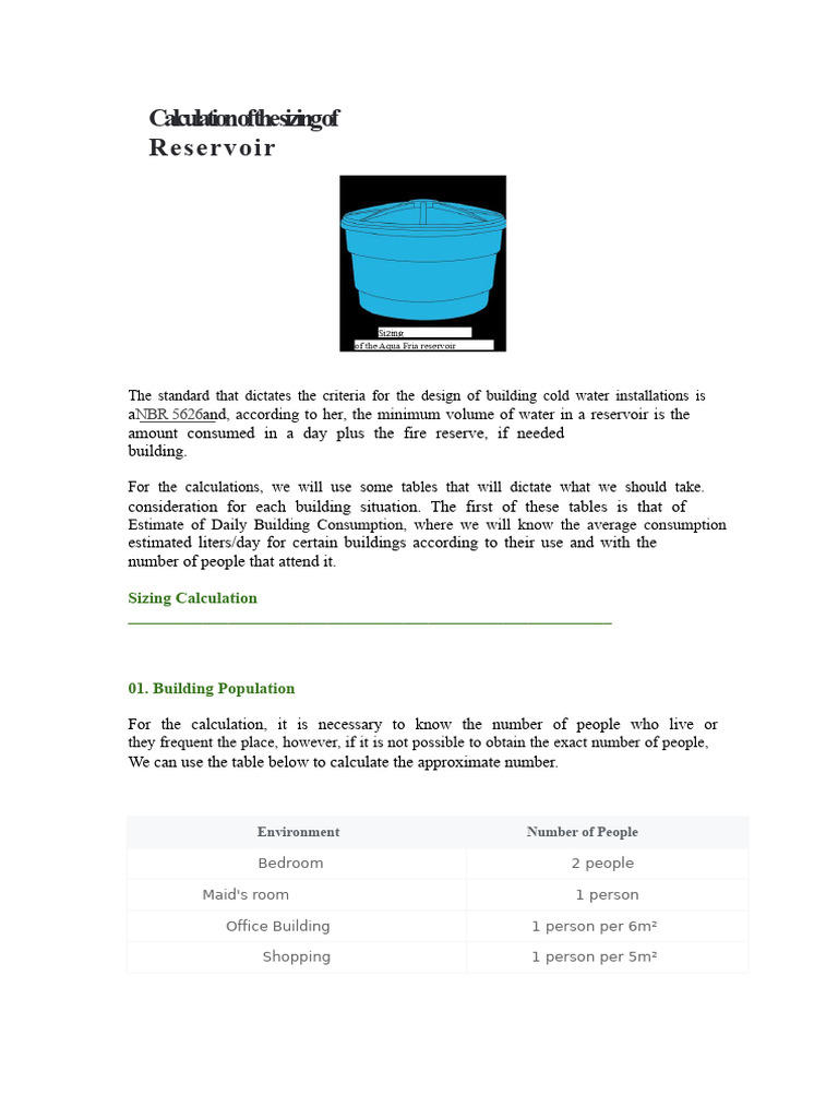 Reservoir Sizing Calculation Guide | PDF | Water | Volume