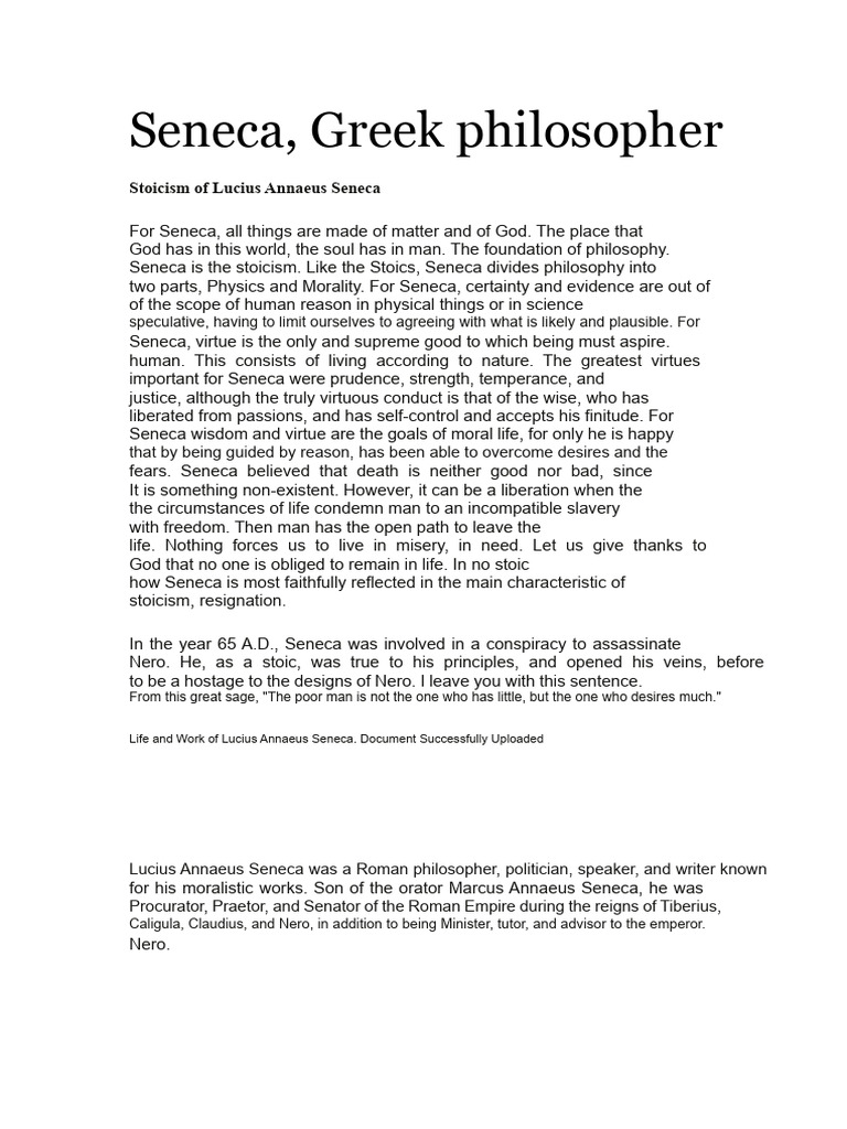 Seneca: Stoicism and Moral Philosophy | PDF | Seneca The Younger | Stoicism