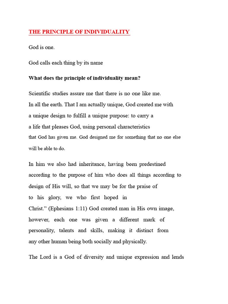 THE PRINCIPLE OF INDIVIDUALITY | PDF | God | Glory (Religion)