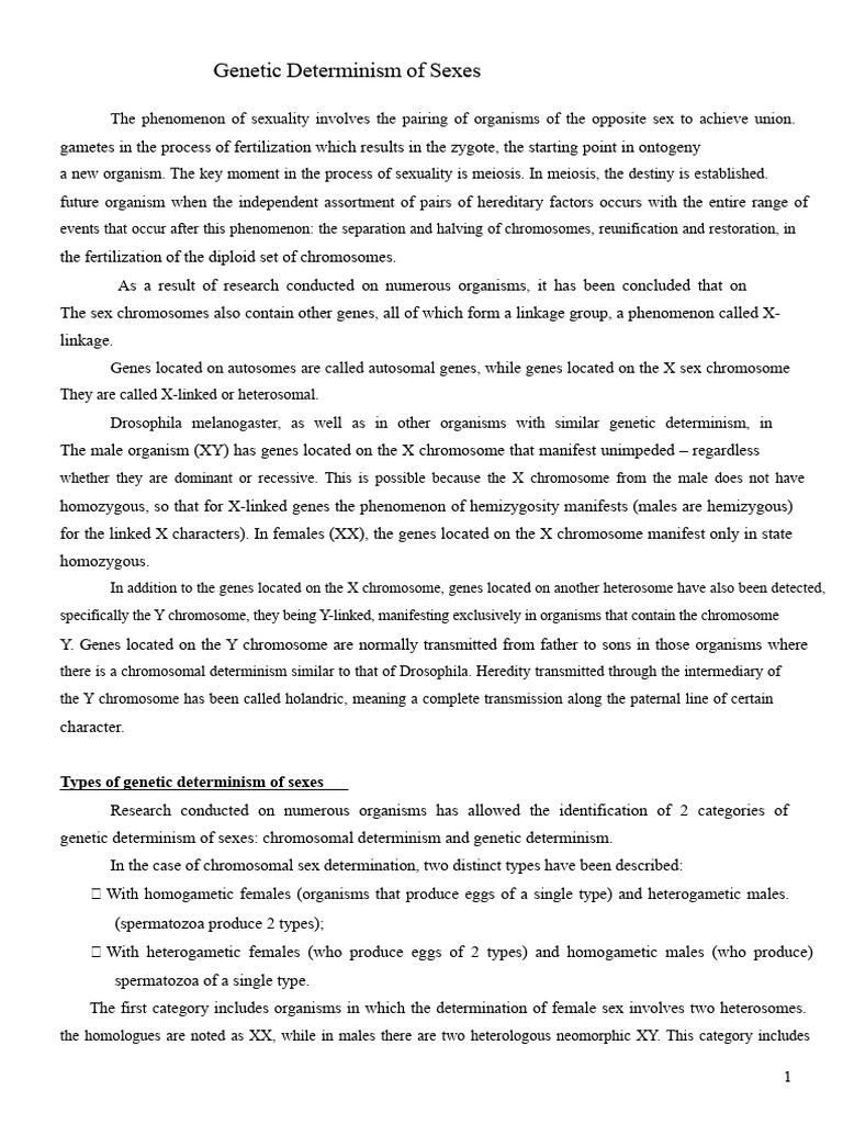 The Genetic Determinism of Sexes | PDF | Cell (Biology) | Mitochondrial Dna