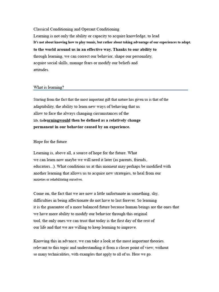 Understanding Conditioning Theories | PDF | Reinforcement | Classical ...