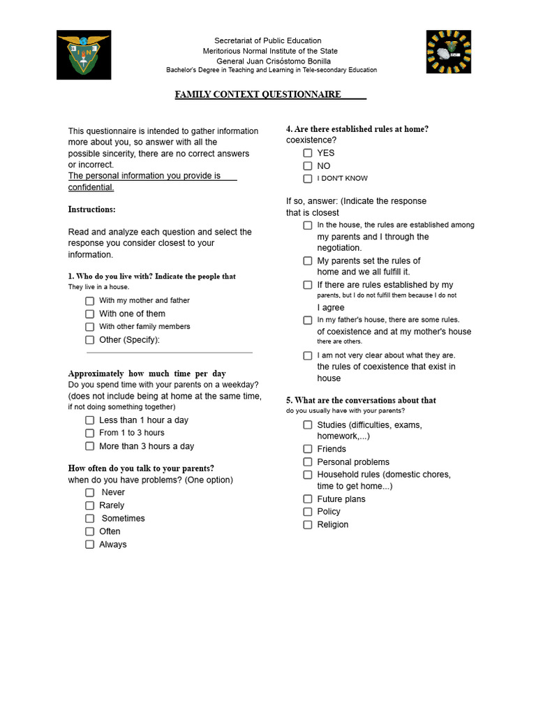Family Context Questionnaire for Teens | PDF