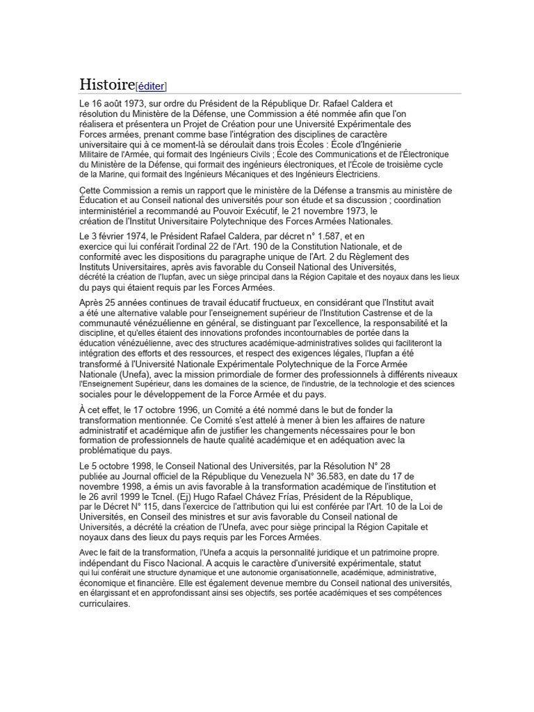 Histoire de l'Unefa au Venezuela | PDF