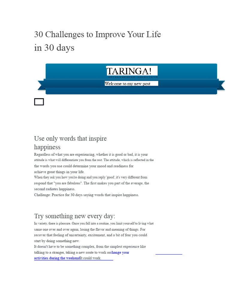 30-Day Life Improvement Challenges | PDF | Happiness | Knowledge