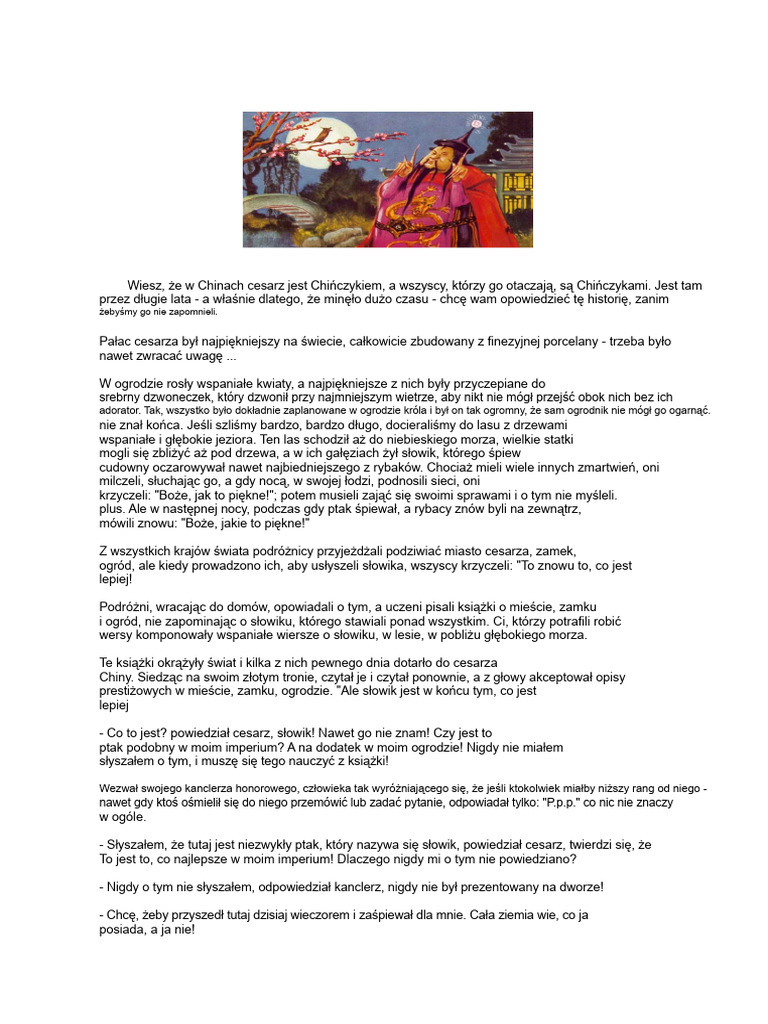 Słowik I Cesarz - Andersen | PDF