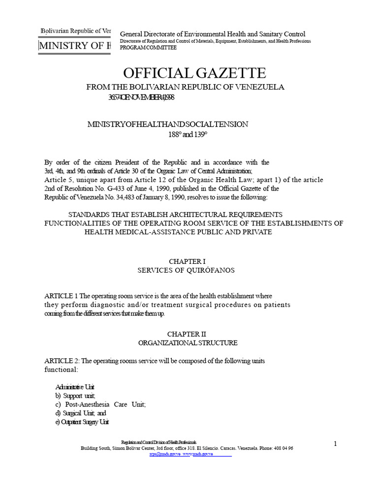 Operating Rooms (GACETA36.574) | PDF | Operating Theater | Surgery