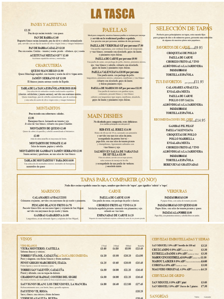 Menú de La Tasca: Tapas y Paellas | PDF | Cocina española | ensalada