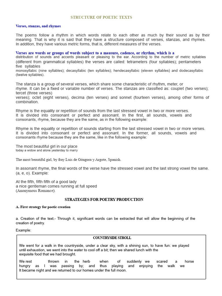 Structure of Poetic Texts | PDF | Poetry | Rhyme