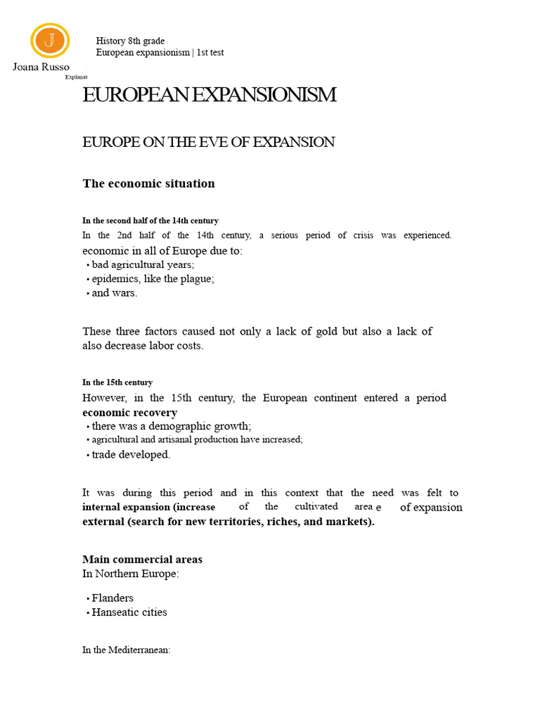 8th Grade History - European Expansionism (Summary) | PDF | Age Of ...