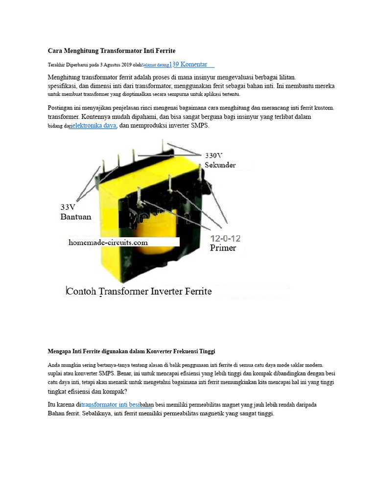 Menghitung Transformator Inti Ferrite | PDF