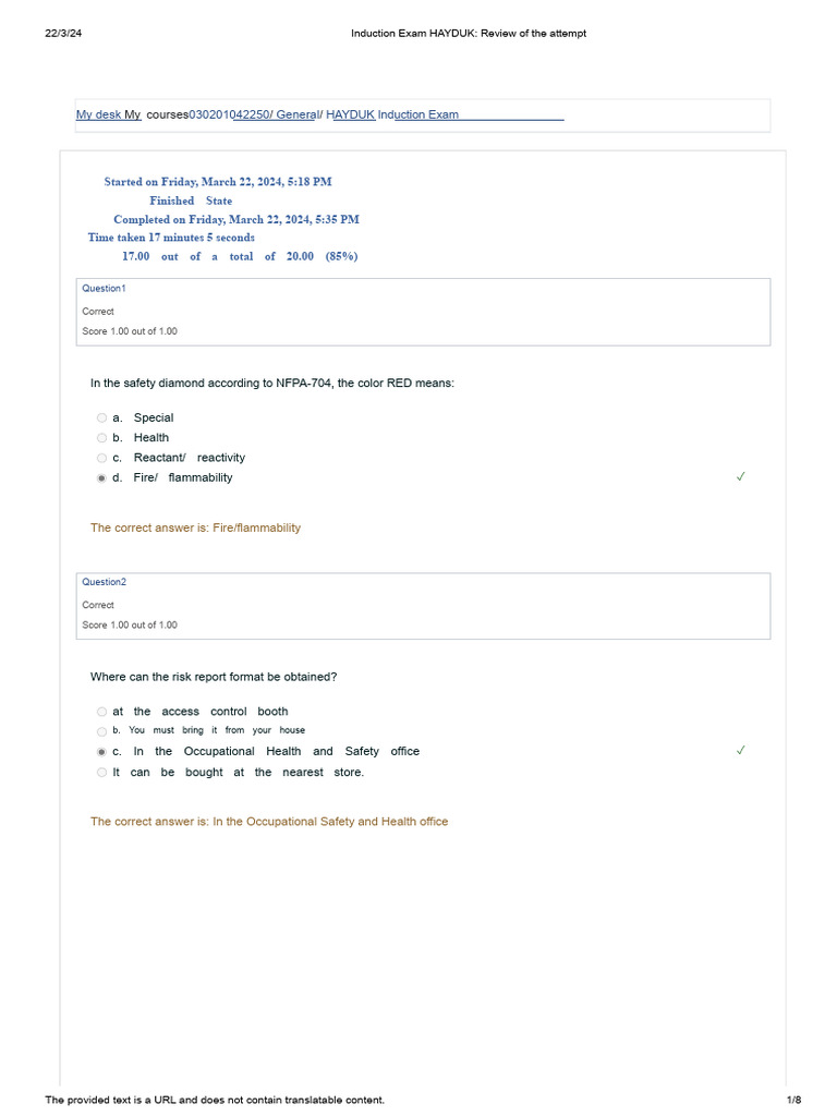 HAYDUK Induction Exam Attempt Review | PDF | Safety | Occupational ...