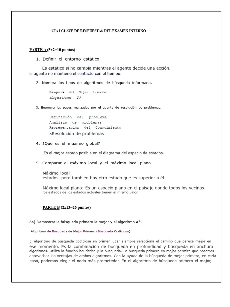 Preguntas de Inteligencia Artificial Resueltas | PDF | Algoritmos ...