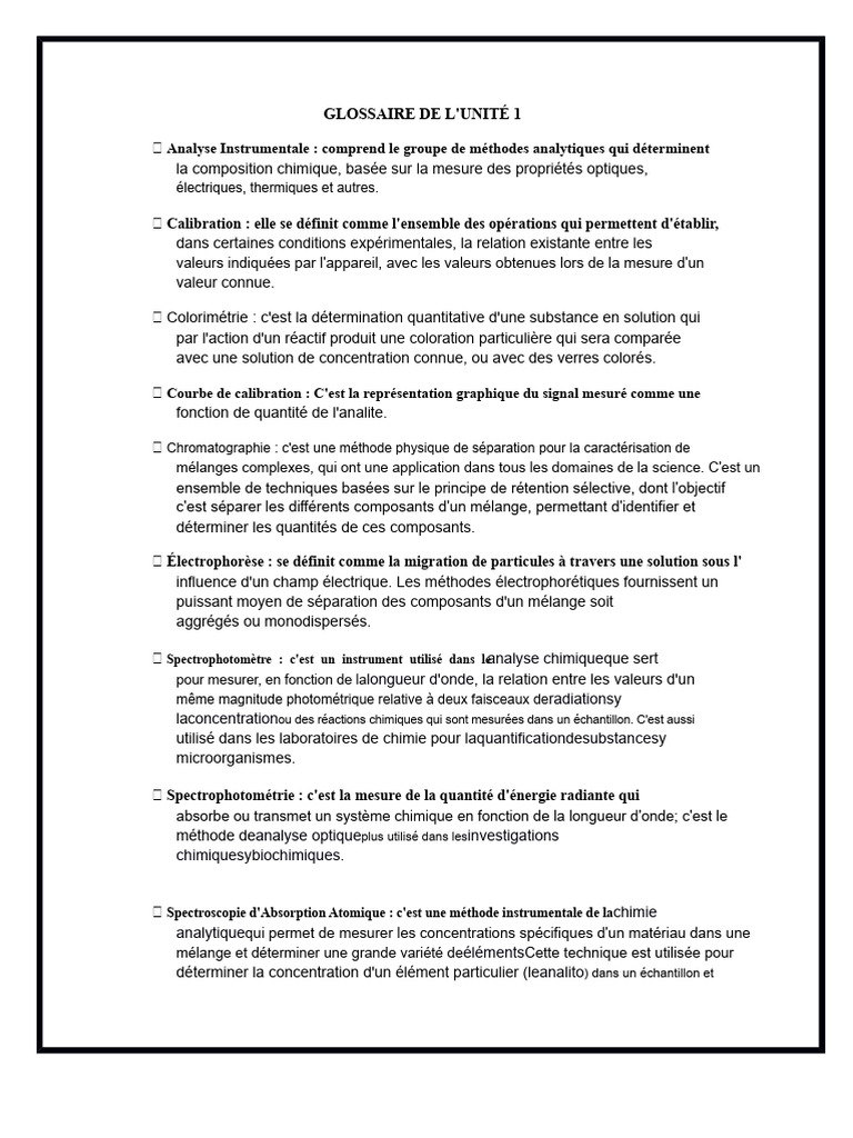 GLOSSAIRE Analyse Instrumentale | PDF | Spectroscopie | Chimie