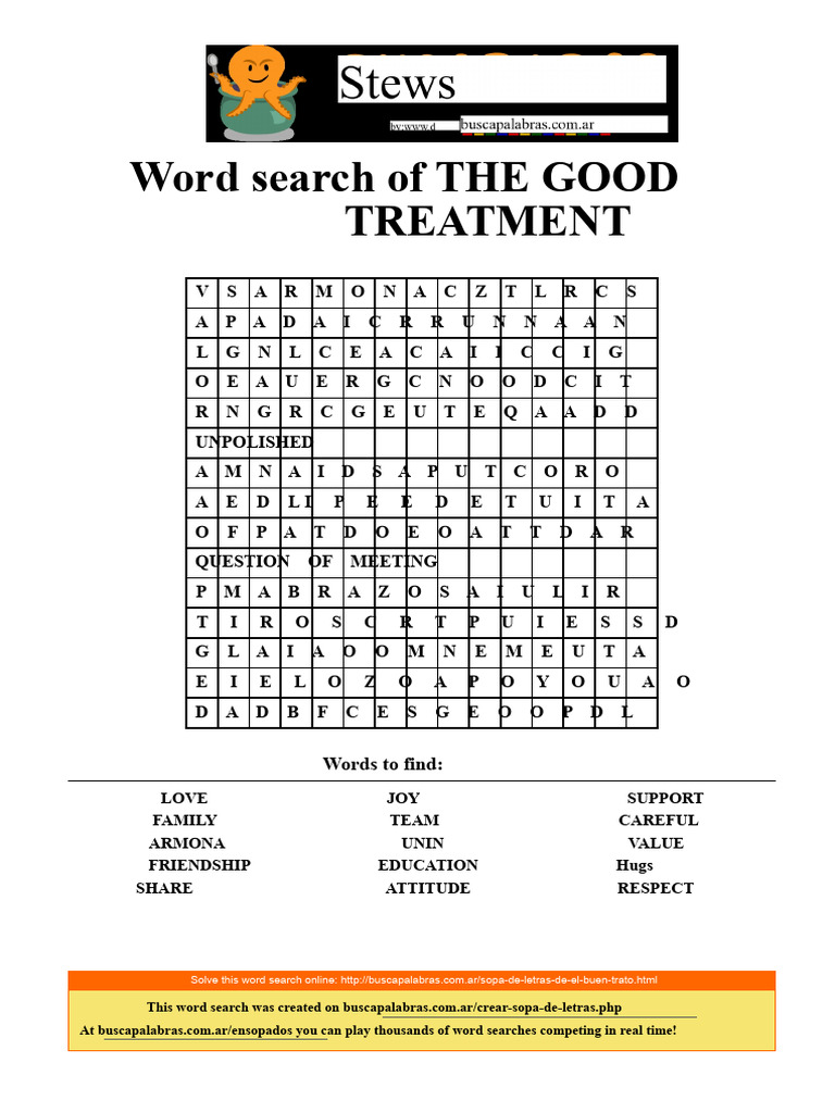 Good Treatment Word Search | PDF