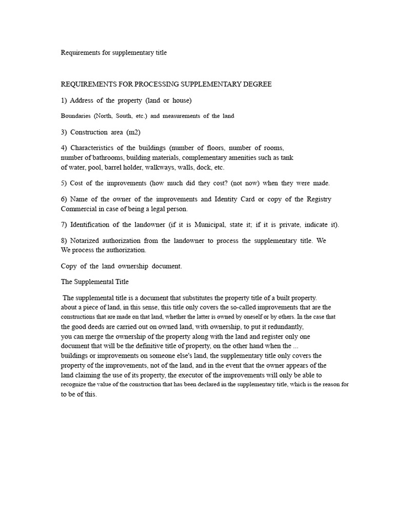 Requirements For Supplemental Title | PDF | Identity Document | Common Law