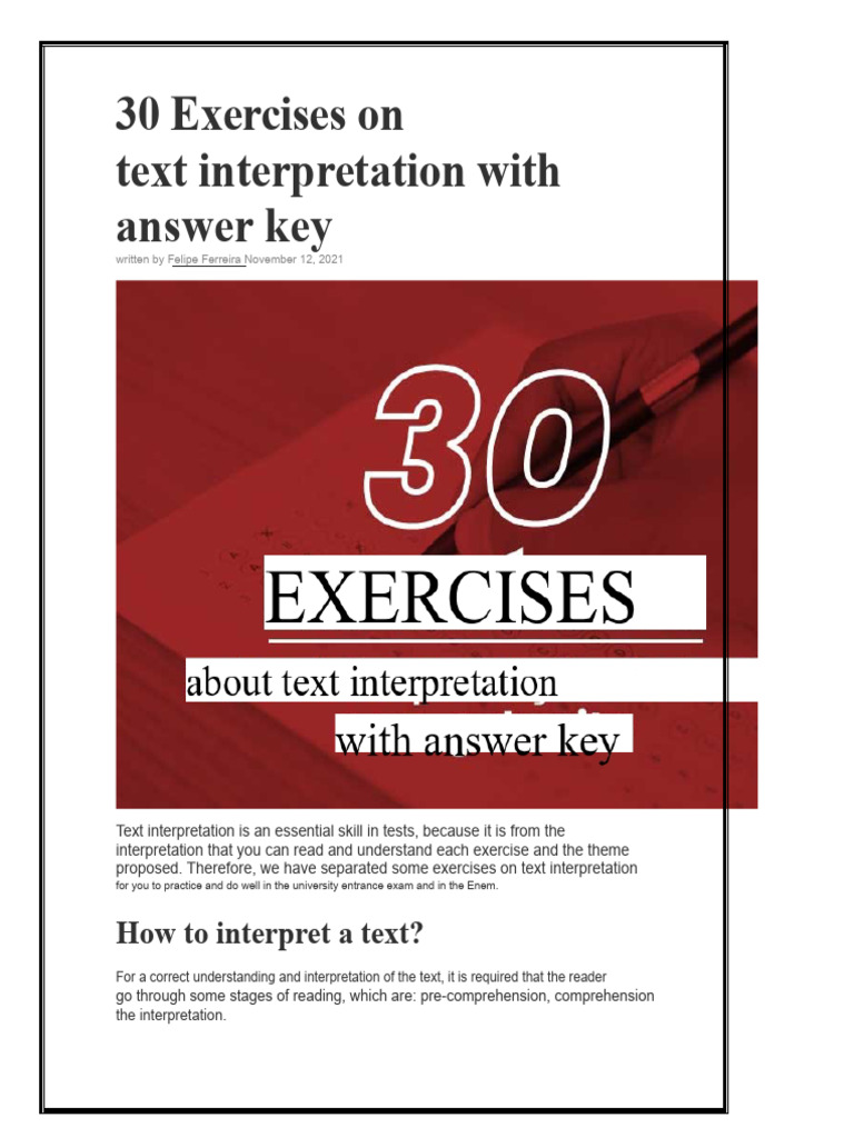 30 Exercises on Text Interpretation with Answer Key | PDF | Reading ...