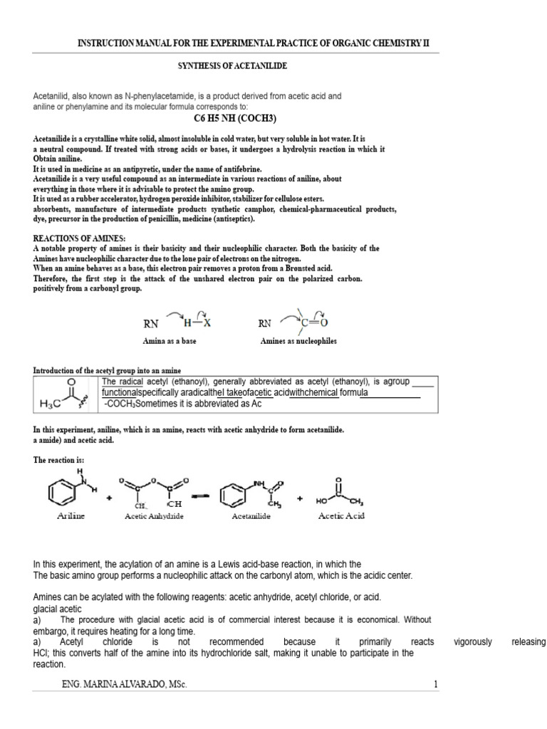 Synthesis of Acetanilide in Organic Chemistry | PDF | Amine | Acetic Acid