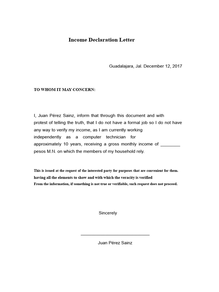 Letter of Income Declaration | PDF