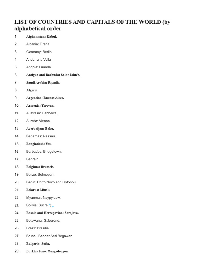 List of Countries and Capitals of The World | PDF