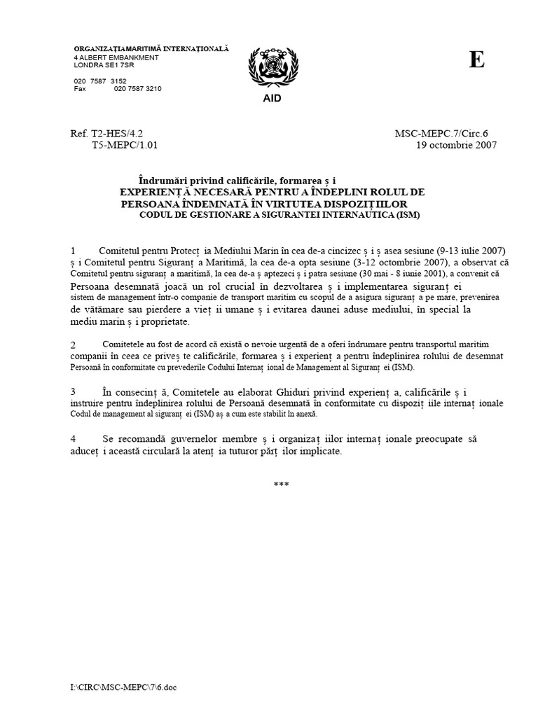 MSC MEPC.7 Circ.6 Calificări DP Instruire | PDF