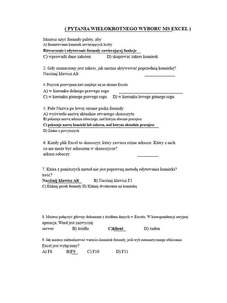 Ms Excel MCQ | PDF