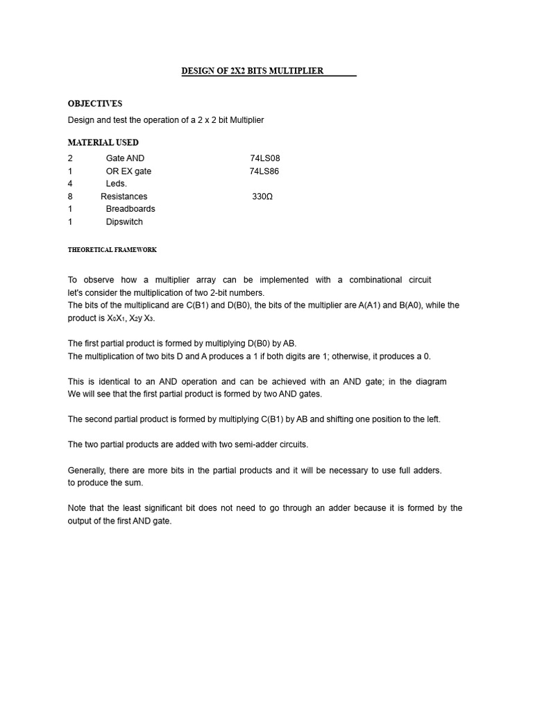 2x2 Bit Multiplier Design and Testing | PDF