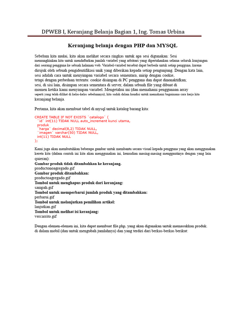 Keranjang belanja dengan PHP dan MYSQL Bagian 1(3) | PDF