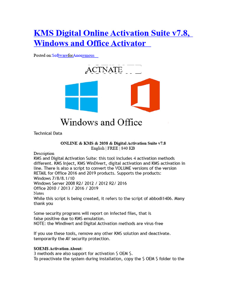 KMS Digital Online Activation Suite v7.8, Windows and Office Activator ...