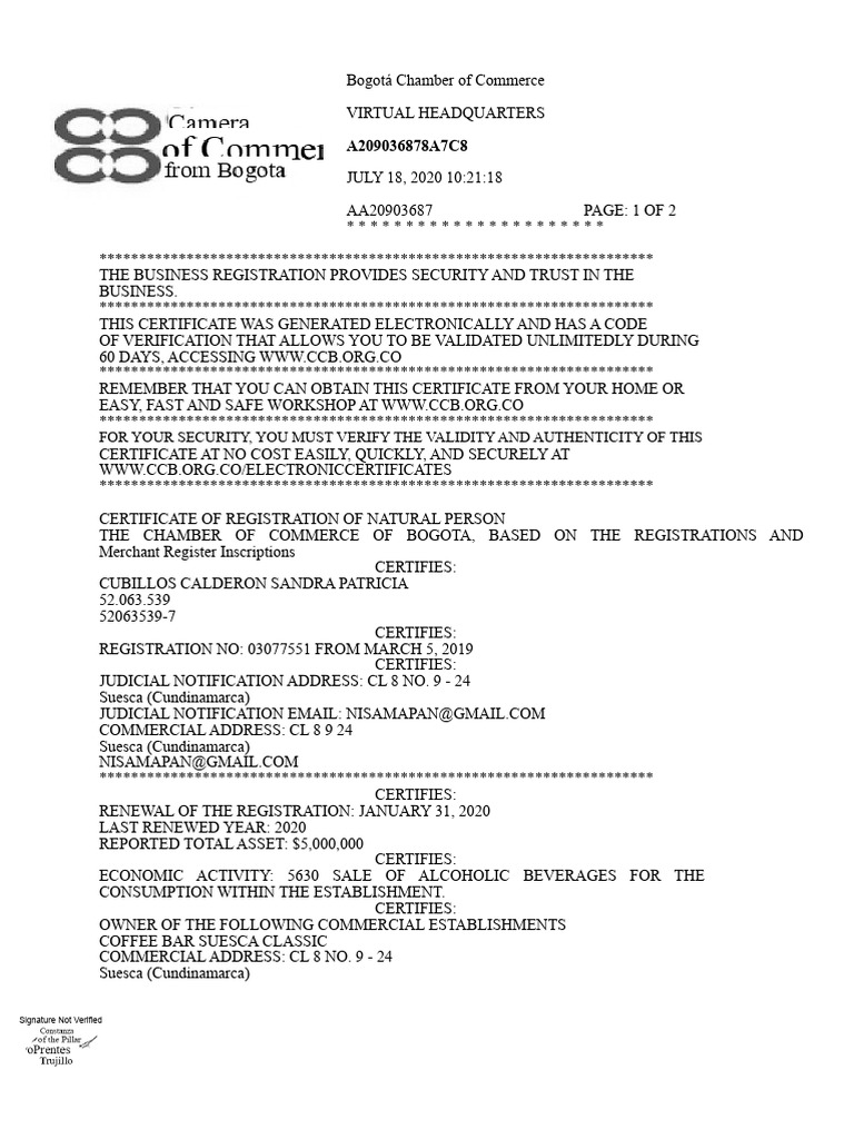 Chamber of Commerce Certificate | PDF