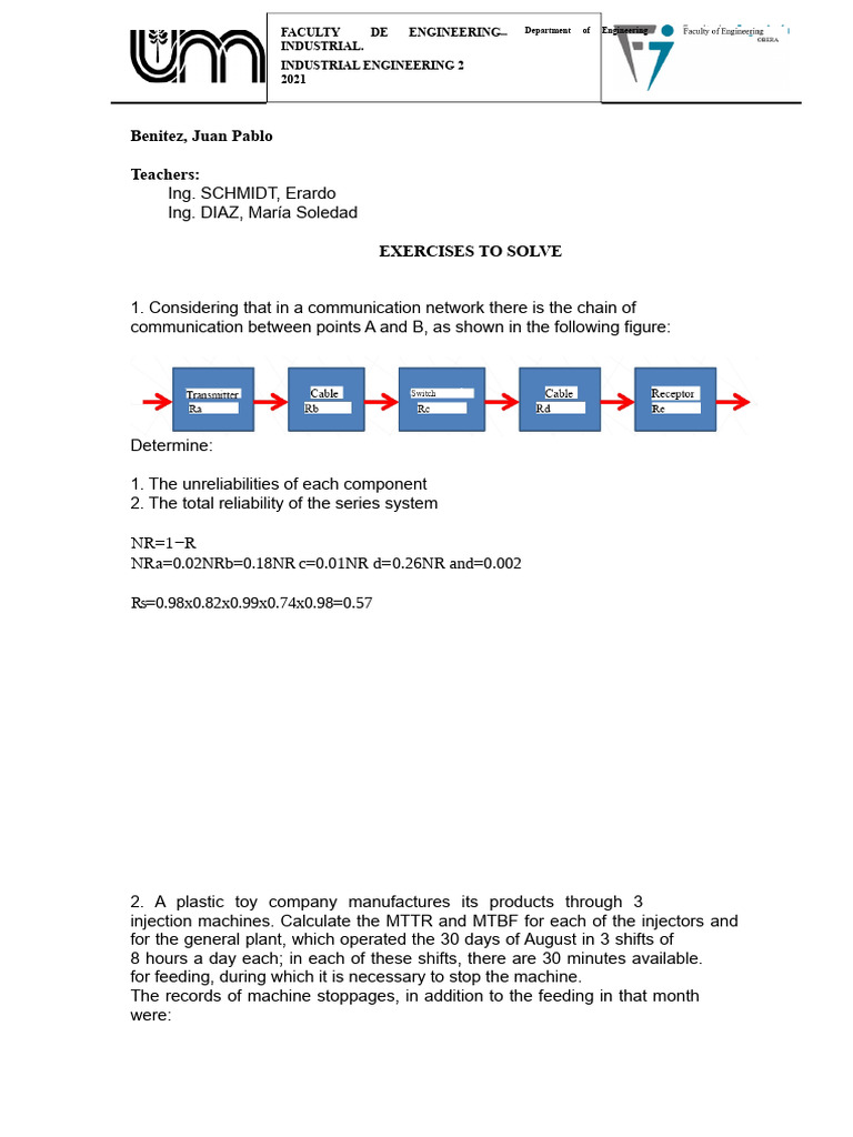 Industrial Engineering Reliability Calculations | PDF | Reliability ...