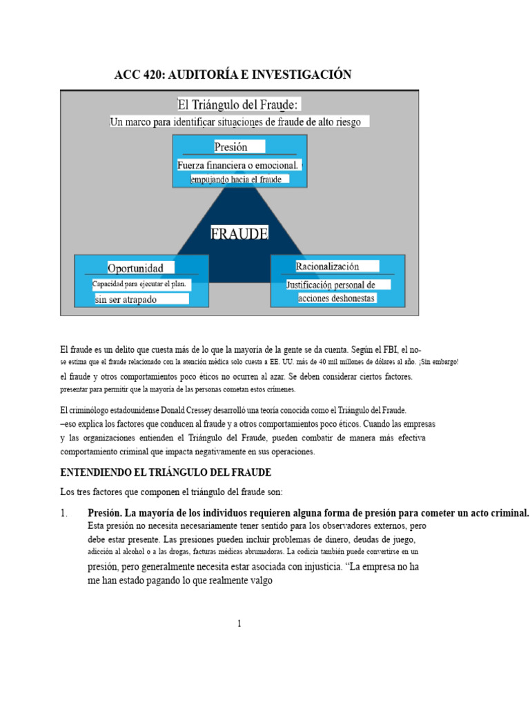 ACC 420 La Teoría Del Triángulo Del Fraude | PDF | Fraude | Comportamiento