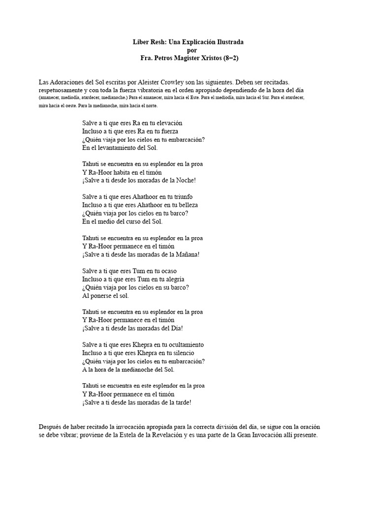 Liber Resh: Adoraciones del Sol | PDF | Horus | Mitologia Egipcia