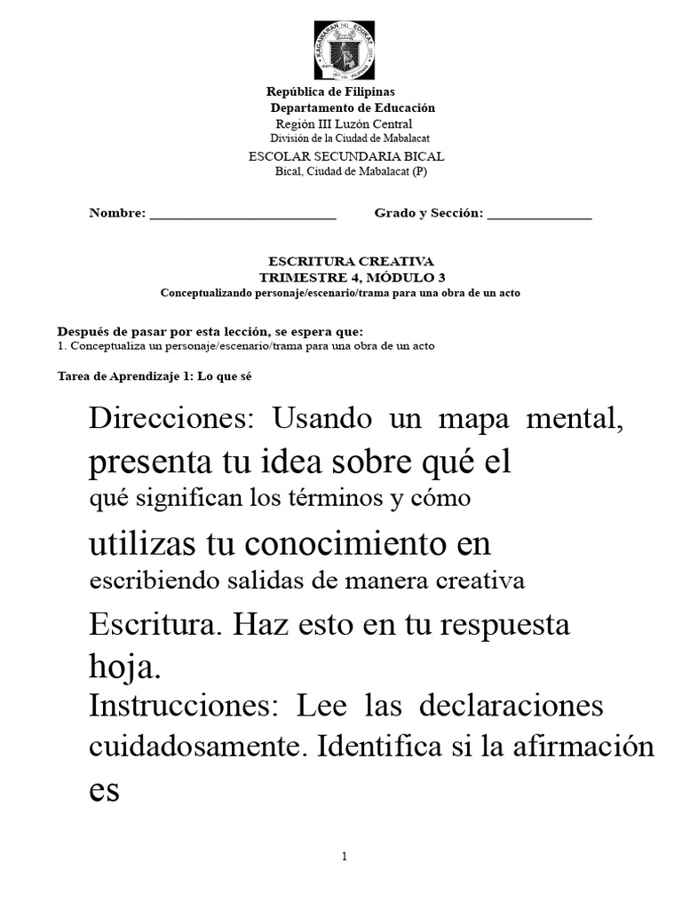 Módulo 3 de Escritura Creativa Del Trimestre 4 | PDF | Tragedia | Trama ...