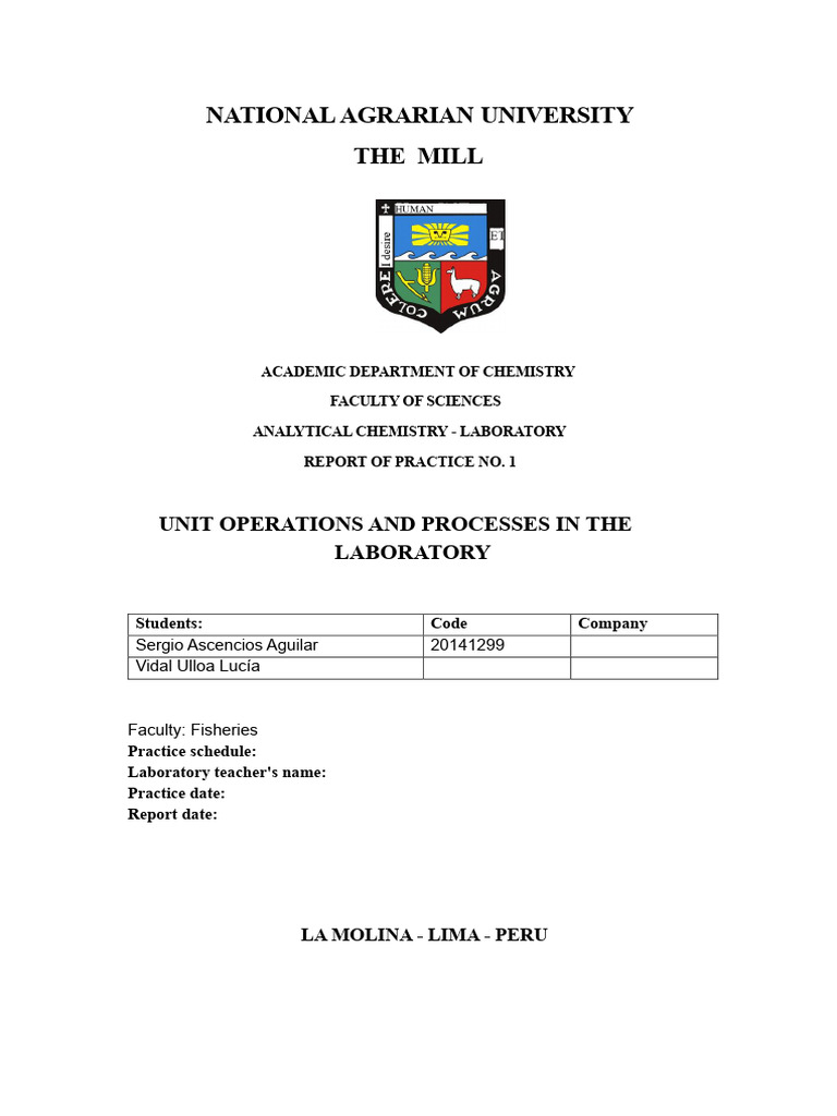 Report 1 Operations and Unit Processes | PDF | Chemistry | Chemical ...