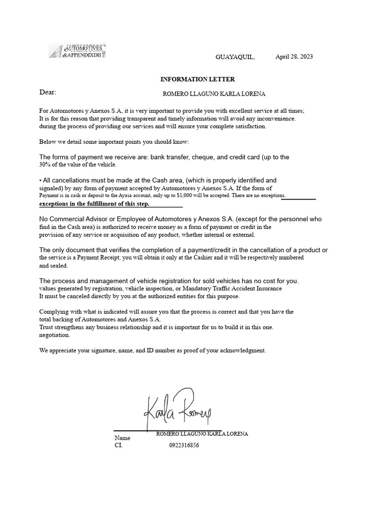 Information Letter Payment Method | PDF