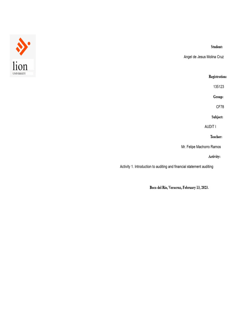 Act - 1 Introduction To Auditing and Financial Statement Auditing | PDF ...