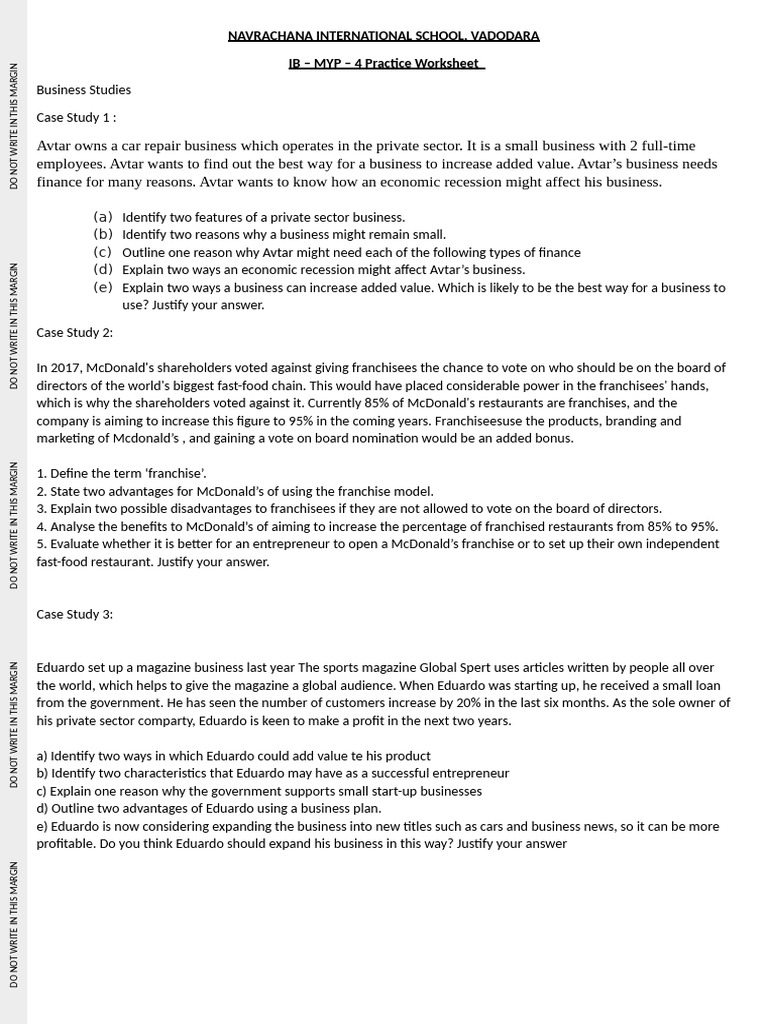 IX BS Practice Worksheet | PDF | Franchising | Mc Donald's