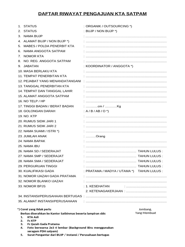 Form Perpanjangan Kta | PDF