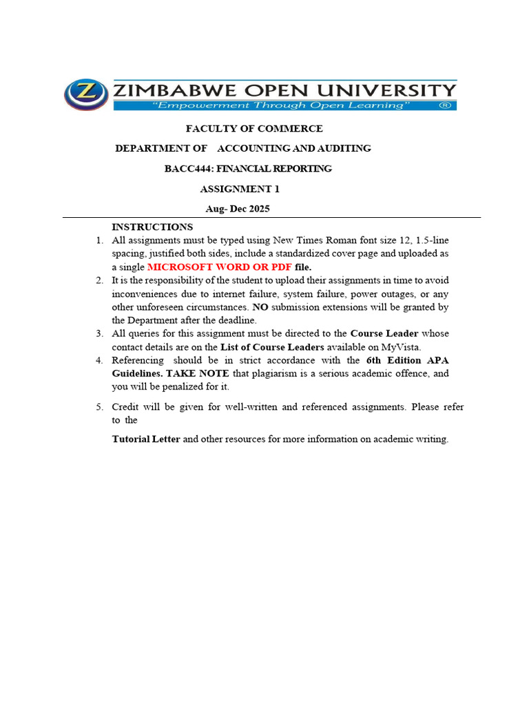 Bacc 444 Assignment 1 Aug-Dec 2025 | PDF | Expense | Depreciation