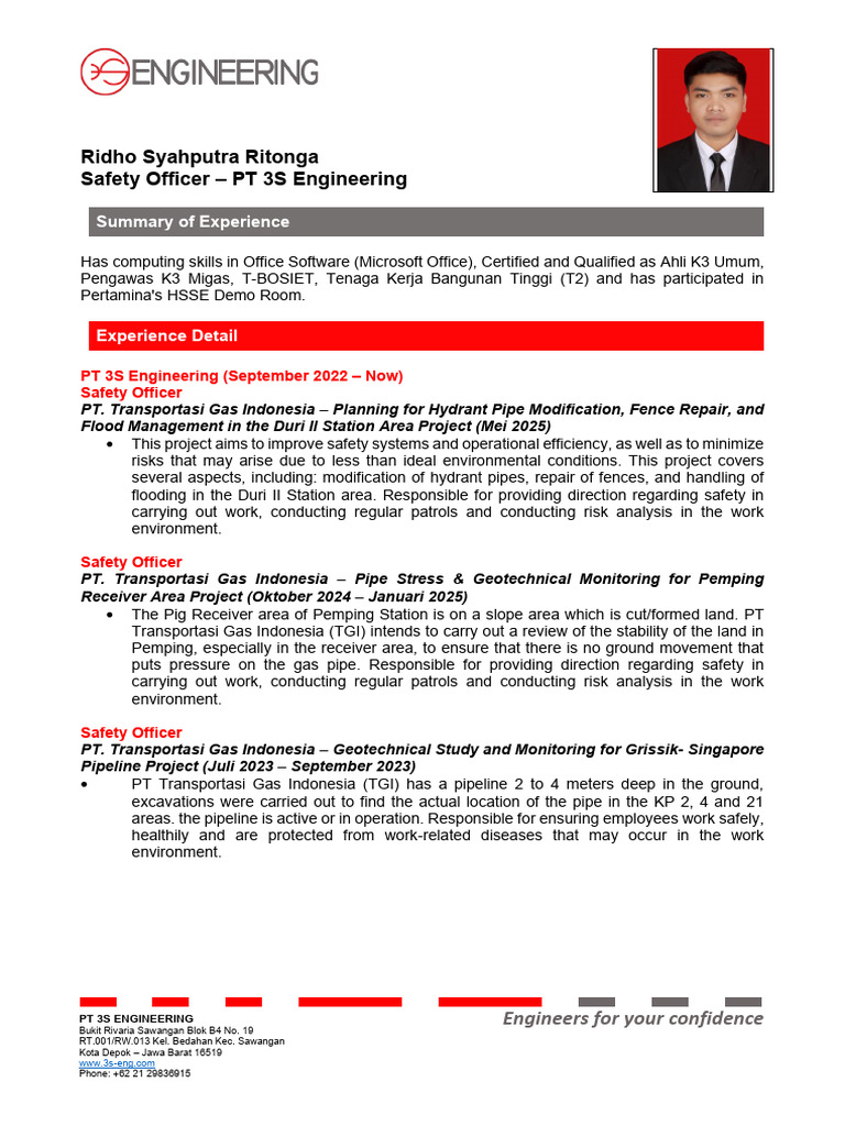 3S Eng-CV Safety Officer-Ridho Syahputra Ritonga | PDF