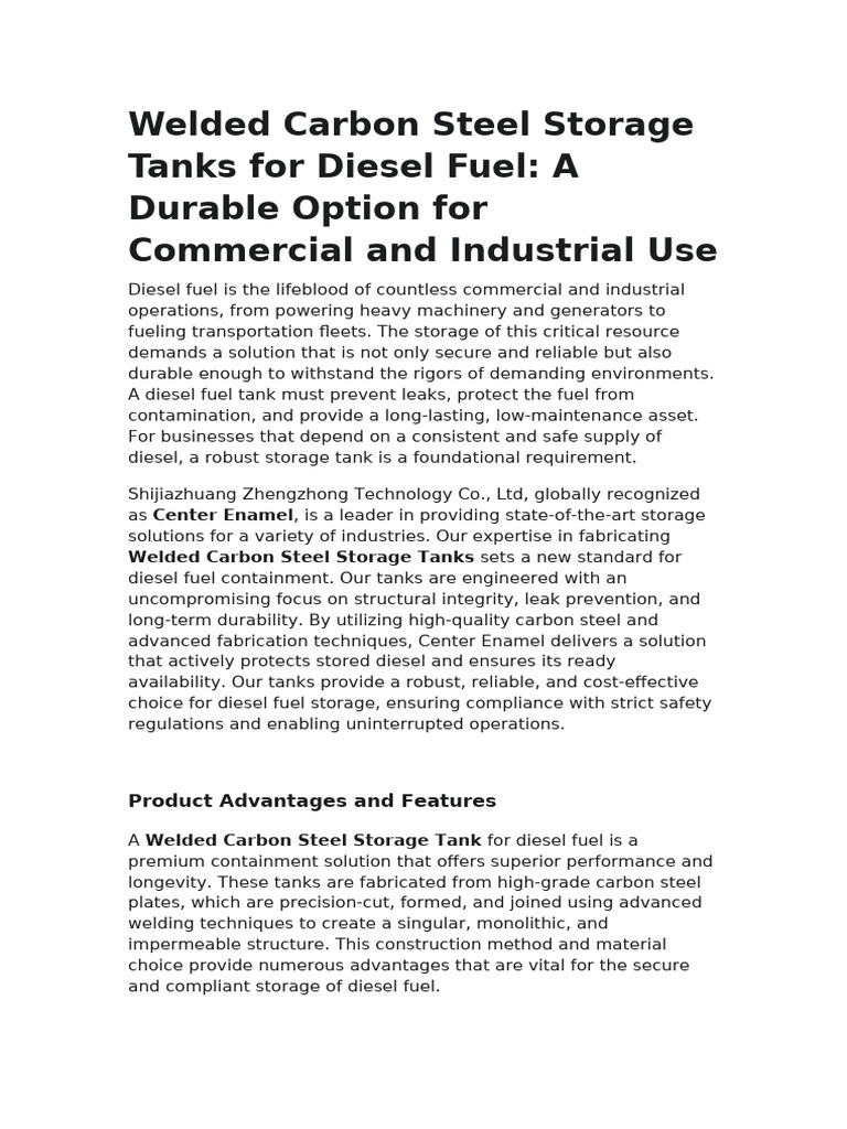 Welded Carbon Steel Storage Tanks For Diesel Fuel A Durable Option For ...