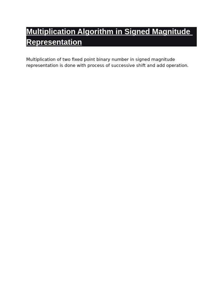 Multiplication Algorithm in Signed Magnitude Representation | PDF