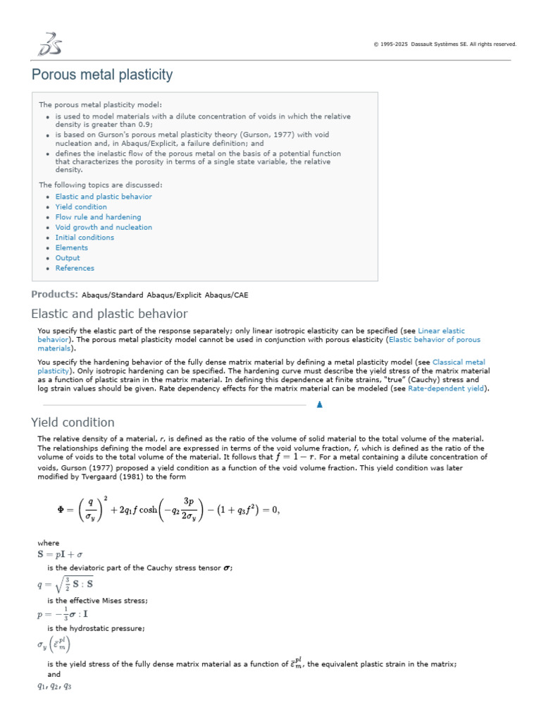 Porous Metal Plasticity - 2021 - Dssimulia - Established | PDF ...