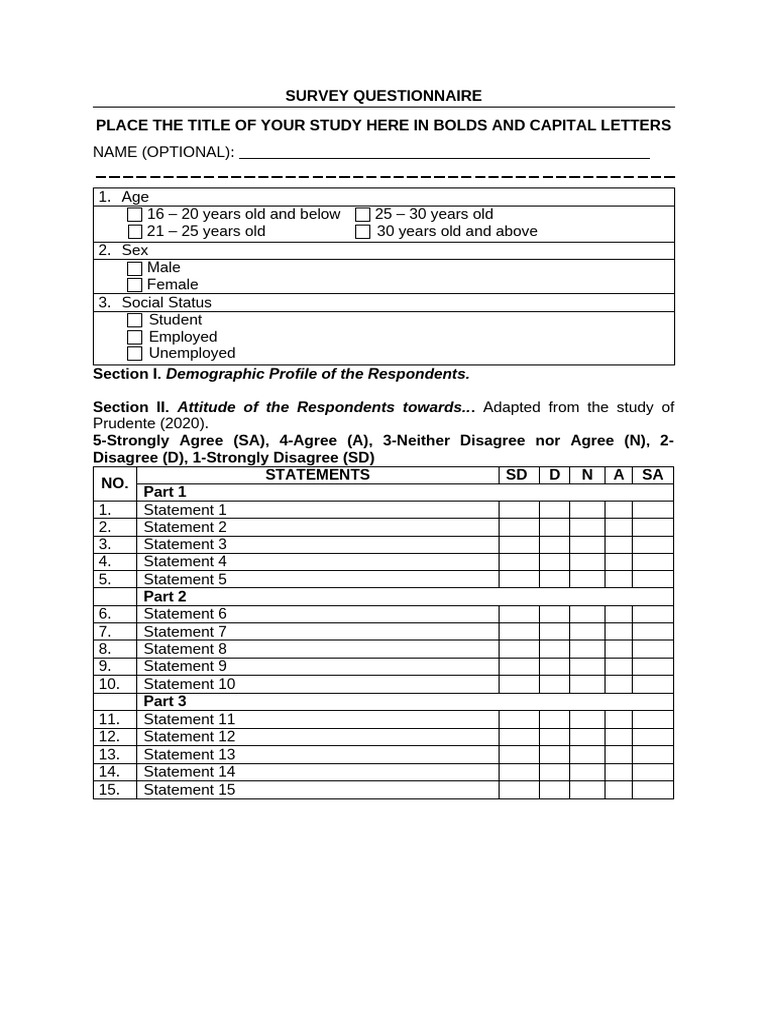 Research Questionnaire Template | PDF