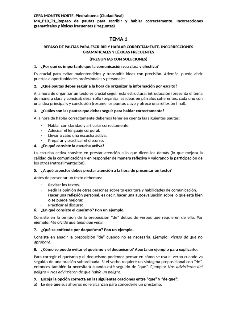 M4 - P10 - T1 - Repaso de Pautas para Escribir y Hablar Correctamente ...
