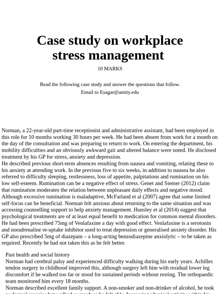 Case Study On Workplace Stress Management | PDF | Adrenal Gland | Fight ...