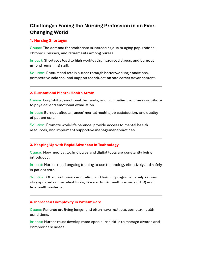 Challenges Facing The Nursing Profession in An Ever-Changing World ...