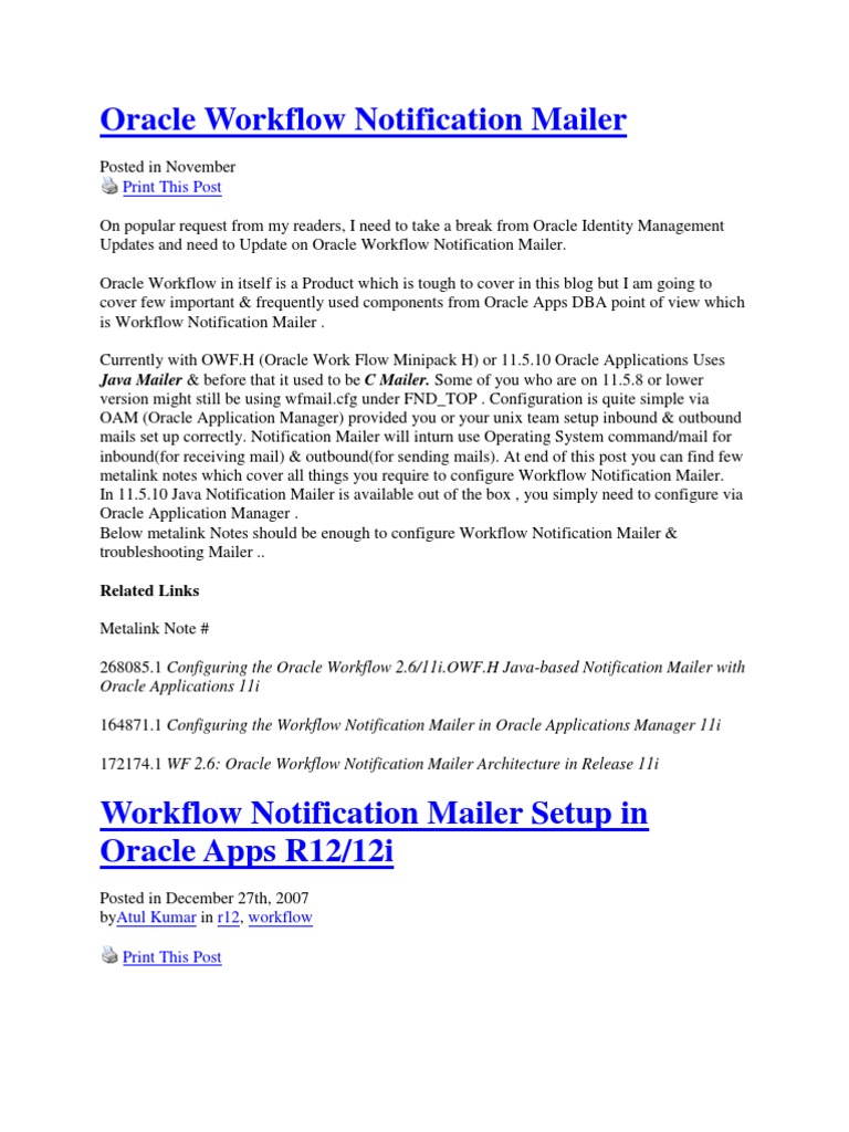 Oracle Workflow Notification Mailer Pdf Email System Administrator